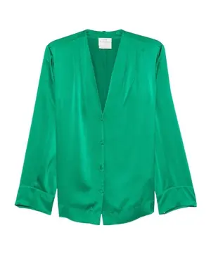 FORTE_FORTE Satin-finish V-neck Shirt