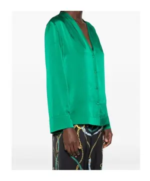 FORTE_FORTE Satin-finish V-neck Shirt