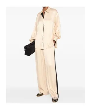 FORTE_FORTE Side-stripe Wide-leg Trousers - Ivory