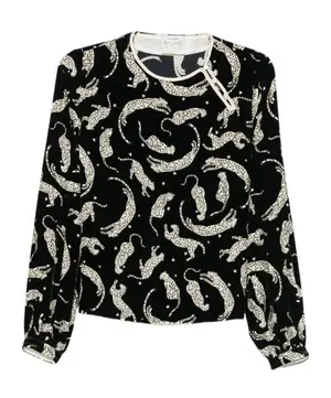 FORTE_FORTE Leopard-print Velvet-effect Top - Black