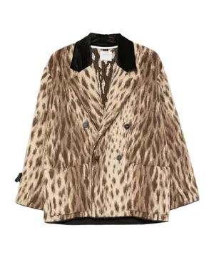 FORTE_FORTE Leopard-print Double-breasted Coat - Brown
