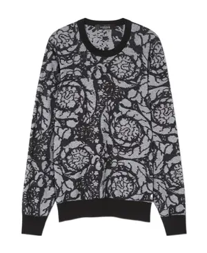 Versace Baroque Motif Crewneck Knitted Jumper - Black