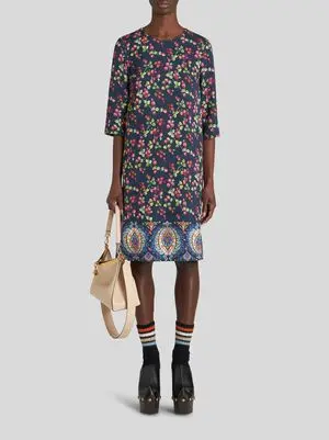 Etro Graphic Print Round Neck Midi Dress - Black