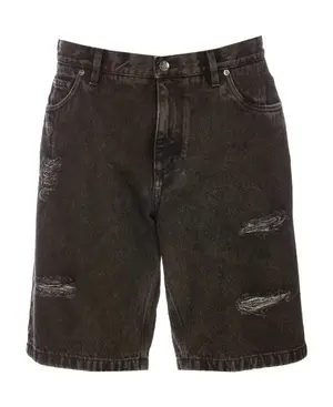 Dolce & Gabbana Ripped-detailing Knee-length Denim Shorts - Black