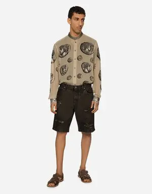 Dolce & Gabbana Ripped-detailing Knee-length Denim Shorts