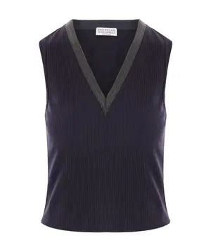 Brunello Cucinelli V-neck Sleeveless Ribbed Top