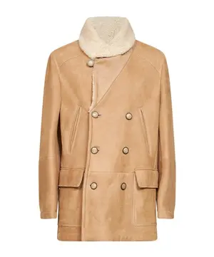 Brunello Cucinelli Shearling Collar Double-breasted Coat