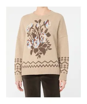 Max Mara Loose Jumper In Wool Jacquard Sand