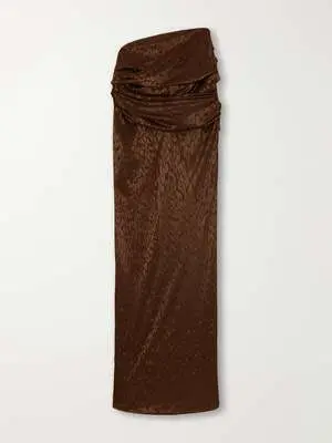 Alex Perry Draped Leopard-print Mesh Maxi Skirt - Brown
