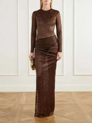 Alex Perry Draped Leopard-print Mesh Maxi Skirt