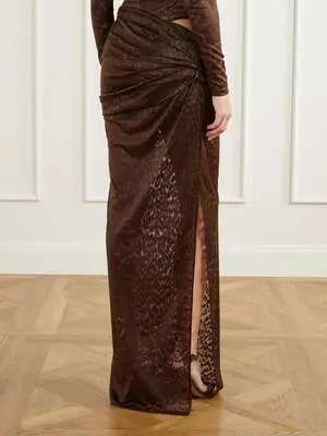 Alex Perry Draped Leopard-print Mesh Maxi Skirt