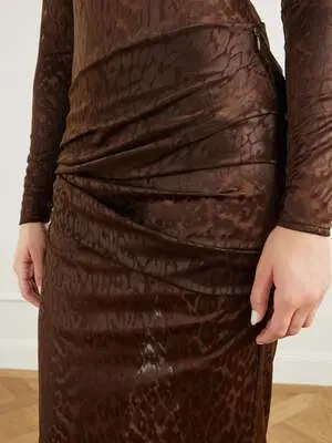 Alex Perry Draped Leopard-print Mesh Maxi Skirt