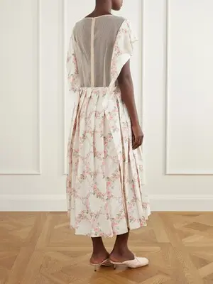 Simone Rocha Bead-embellished Pleated Floral-printed Taffeta Midi Dress