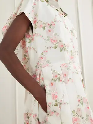 Simone Rocha Bead-embellished Pleated Floral-printed Taffeta Midi Dress