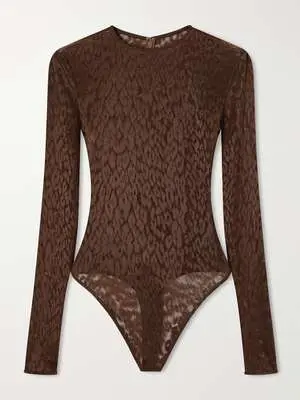 Alex Perry Leopard-print Stretch-lace Bodysuit - Brown