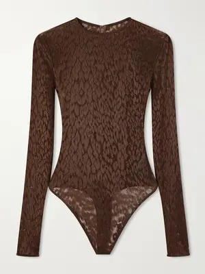 Alex Perry Leopard-print Stretch-lace Bodysuit - Brown