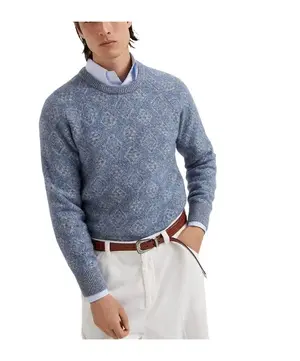 Brunello Cucinelli Patterned Crewneck Jumper - Sky-blue
