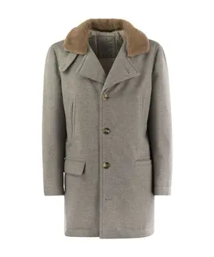 Brunello Cucinelli Shearling Collar Single-breasted Coat - Grey