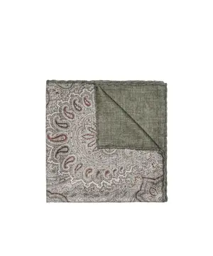 Brunello Cucinelli Logo Patch Graphic Printed Pocket Square - Gray