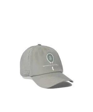 Brunello Cucinelli Logo Printed Curved Hem Baseball Cap - Grey