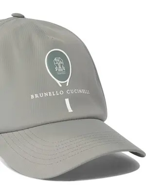 Brunello Cucinelli Logo Printed Curved Hem Baseball Cap - Grey