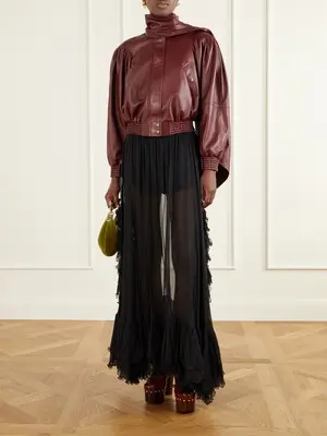 Chloé Scarf-detail Leather Jacket - Burgundy