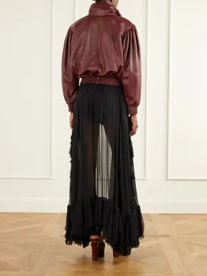 Chloé Scarf-detail Leather Jacket - Burgundy