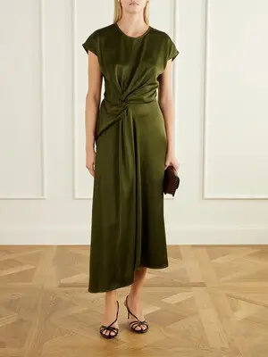 Victoria Beckham Aria Draped Asymmetric Satin Midi Dress - Green