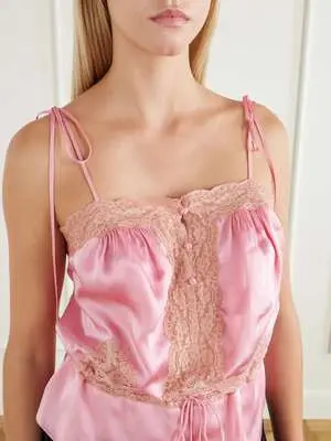 Chloé Lace-trimmed Silk-satin Tank - Pink