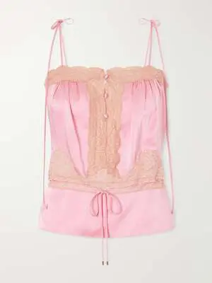 Chloé Lace-trimmed Silk-satin Tank - Pink