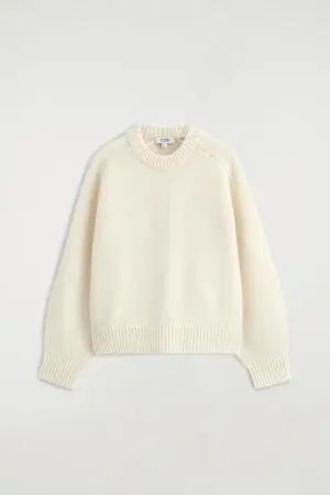 Cos Rounded Wool Crew-neck Sweater - Beige