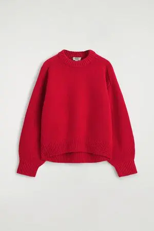 Cos Rounded Wool Crew-neck Sweater - Red