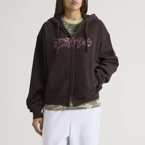 DIME Distressed Terry Zip Hoodie - Brown