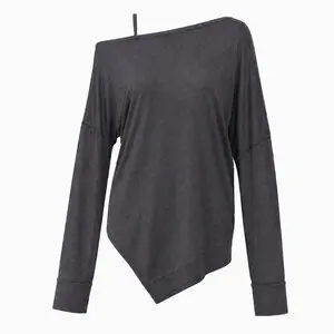 YOGI8APPAREL Oversized Off The Shoulder Cotton Polyester Top - Grey