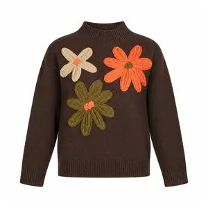 YUMI Knitted High Neck Jumper With Applique Flowers