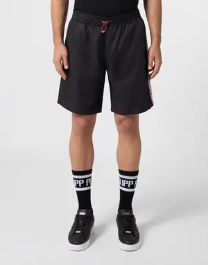 Philipp Plein Nylon Shorts Logo Stripe - Black