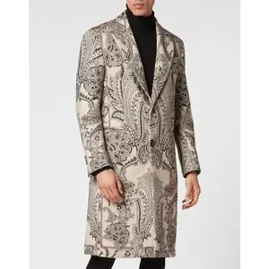 Philipp Plein Wool Long Coat Paisley Foulard - Beige