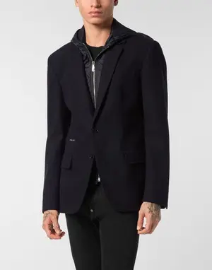 Philipp Plein Water Repellent Wool Hooded Blazer - Navy