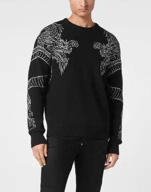 Philipp Plein Pullover Round Neck Long-sleeve Dragon - Black