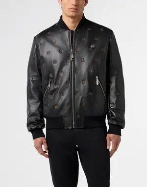 Philipp Plein Embroidered Nappa Leather Bomber Monogram Monogram - Black