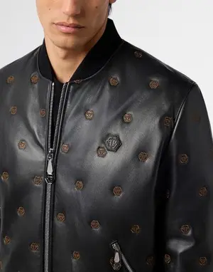 Philipp Plein Embroidered Nappa Leather Bomber Monogram Monogram