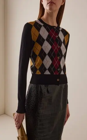 Khaite Rita Argyle Wool-silk Cardigan