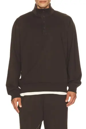 Reigning Champ Midweight Terry Standard Button Mockneck In Brown - Coffee