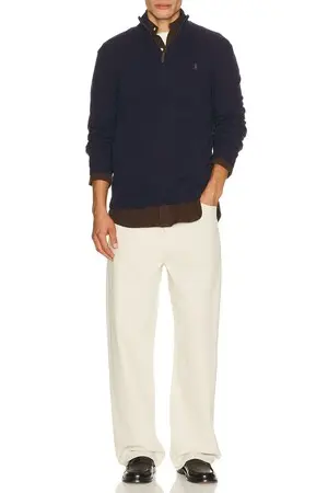 Polo Ralph Lauren Long Sleeve Lux Merino Wool 1/2 Zip Pullover Sweater In Blue