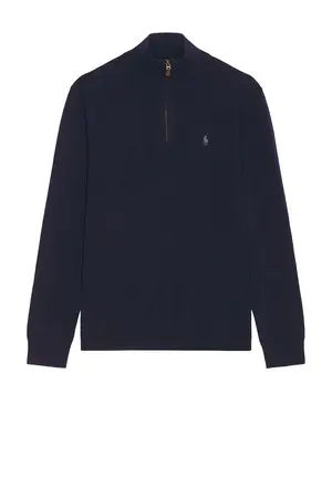 Polo Ralph Lauren Long Sleeve Lux Merino Wool 1/2 Zip Pullover Sweater In Blue - Hunter Navy