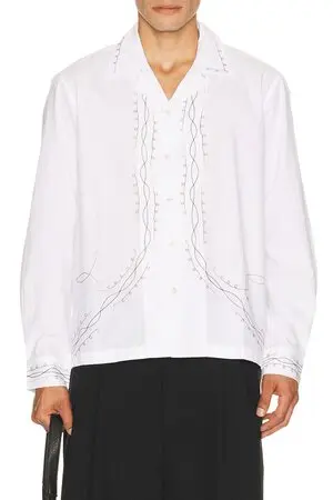 BODE Looped Chainstitch Long Sleeve Shirt In Black - White Multi