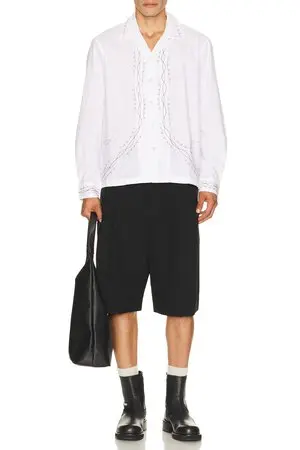BODE Looped Chainstitch Long Sleeve Shirt In Black - White Multi