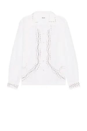 BODE Looped Chainstitch Long Sleeve Shirt In Black - White Multi