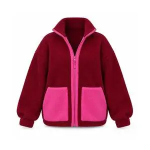 GIRL IN MIND Mimi Contrast Pocket Full Zip Fleece Wine