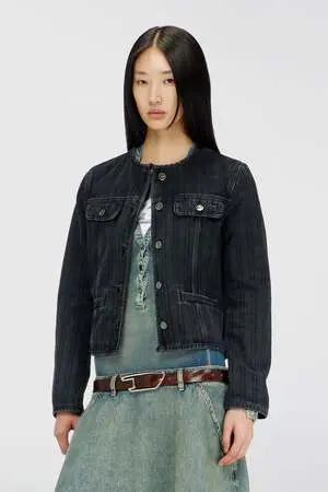 DIESEL® Collarless Jacket In Pinstripe Denim